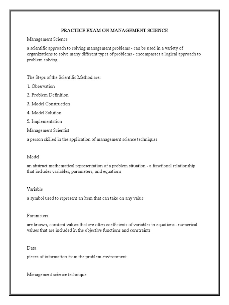 Practice Exam On Management Science | PDF | Linear Programming ...