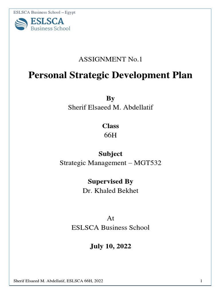 Personal Strategic Development Plan: Assignment No.1 | PDF | Strategic ...