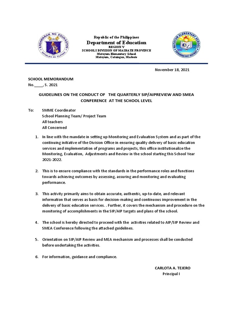 SIP/AIP Review Guidelines for Schools | PDF | Evaluation | Monitoring ...