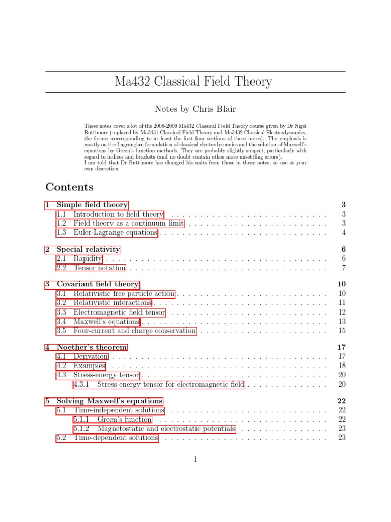 Ma432 Classical Field Theory: Notes by Chris Blair | PDF | Special ...