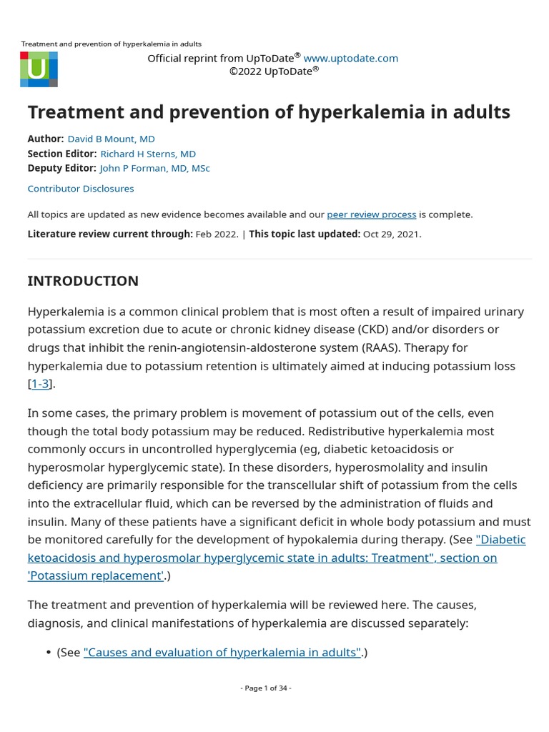Treatment and Prevention of Hyperkalemia in Adults | PDF | Hemodialysis ...
