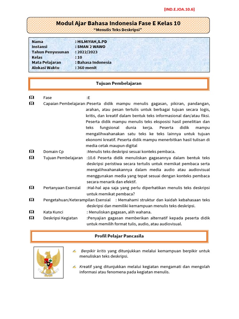 RPP Bindo X K.merdeka Teks Deskripsi | PDF