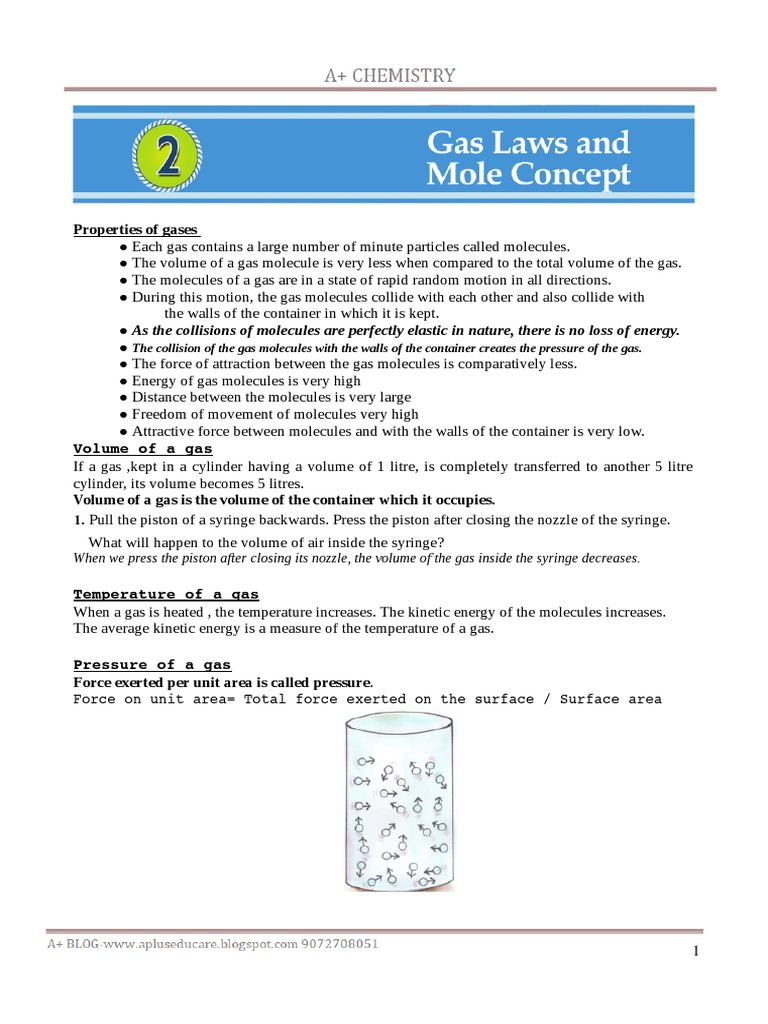 Class 10 Gas Laws & Mole Concept Notes | PDF | Gases | Mole (Unit)