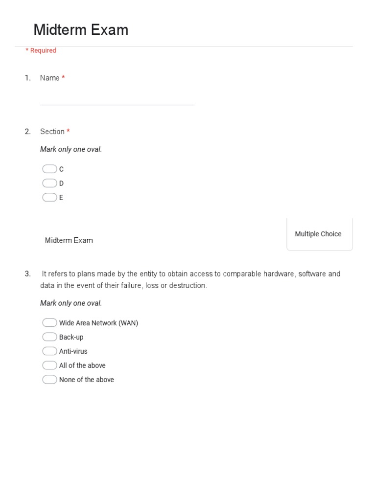 Midterm Exam AcctgPre07 - Google Forms | Download Free PDF | Databases | Computer Network