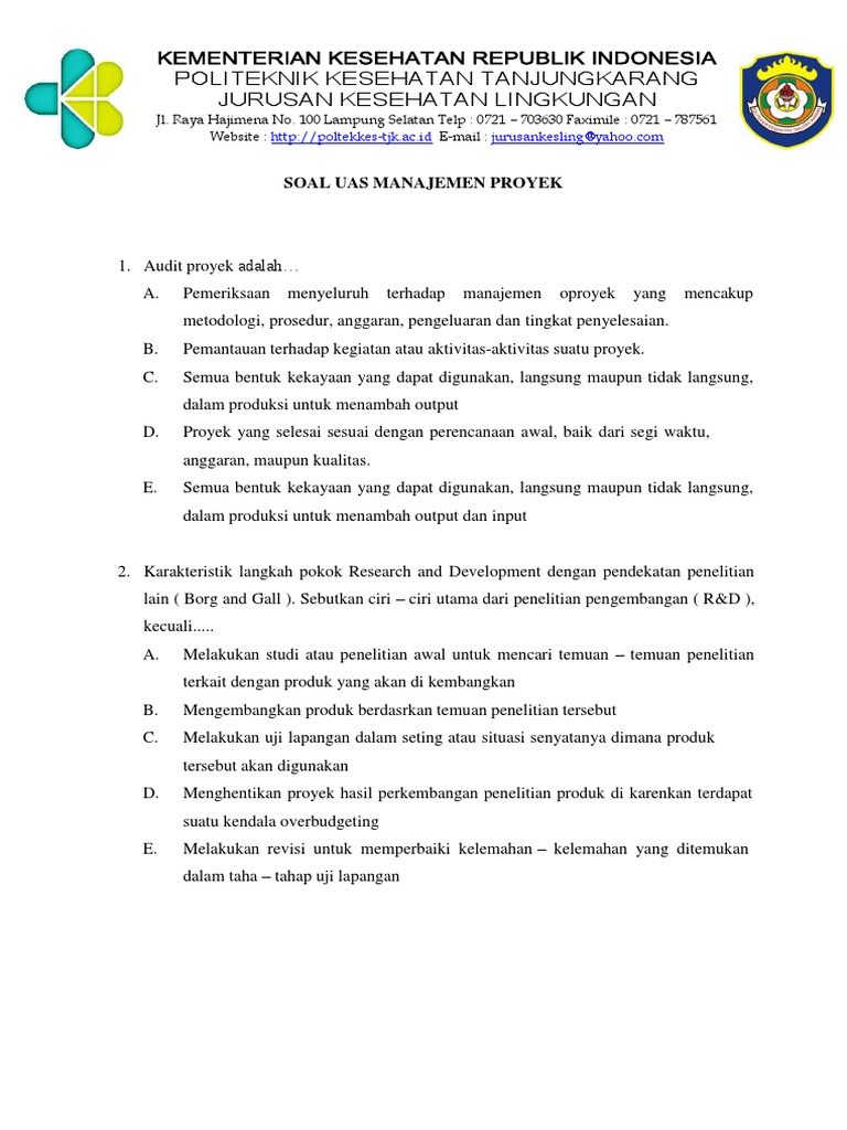 SOAL UAS Manajemen Proyek Fix | PDF | Bisnis | Seni
