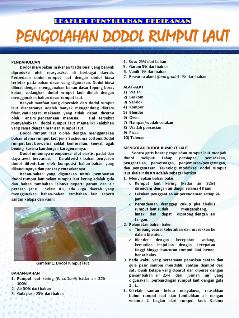 Leaflet 01. Pengolahan Dodol Rumput Laut | PDF