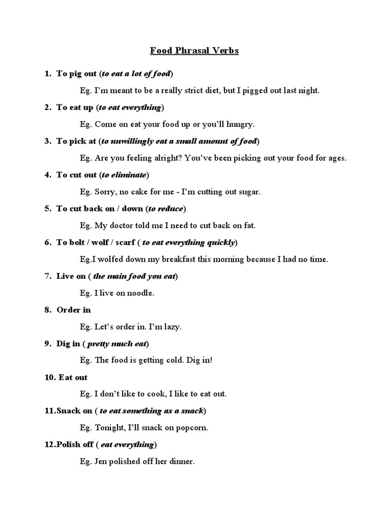 Food Phrasal Verbs Explained | PDF | Cooking, Food & Wine | Wellness