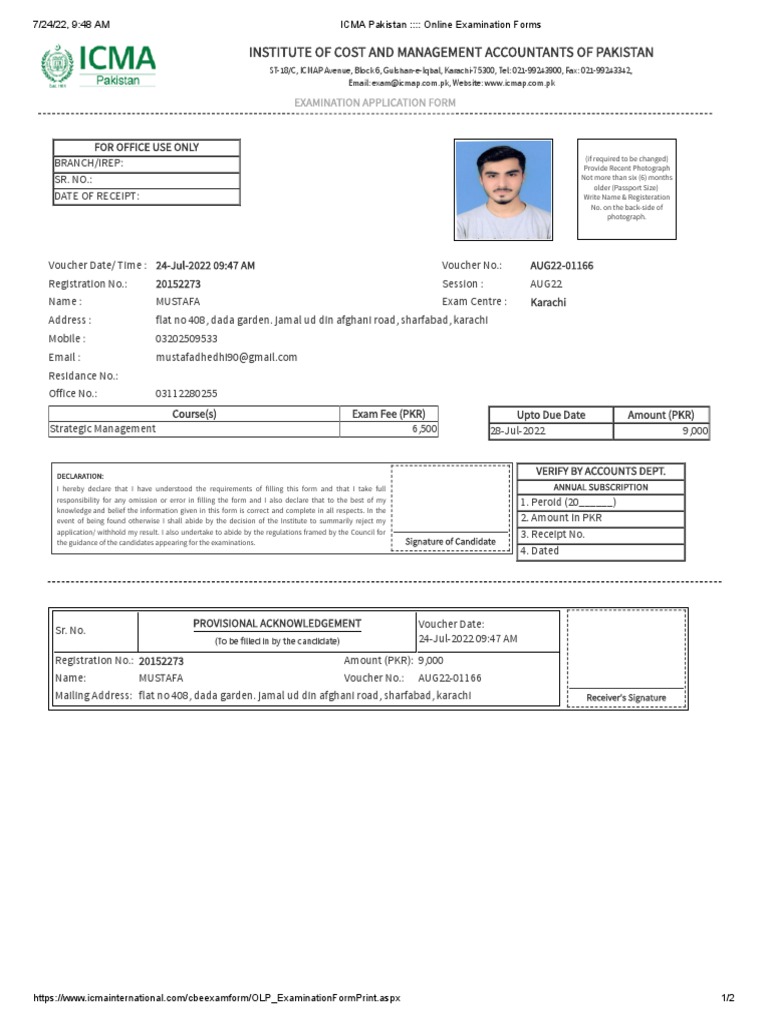 ICMA Pakistan Exam Form Guide | PDF