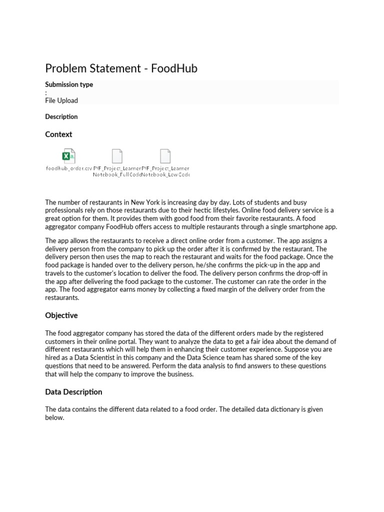 Problem Statement - Foodhub: Context | PDF | Workweek And Weekend ...