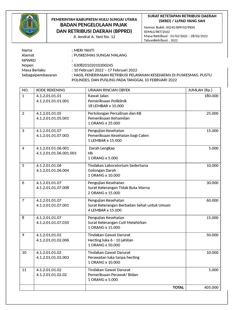 Surat - Ketetapan - Retribusi - Daerah - (SKRD) - 00245-BPP-02-PKM ...