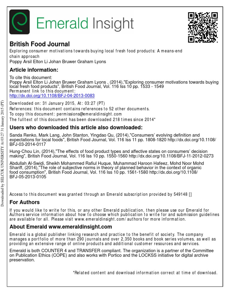 British Food Journal: Article Information | PDF | Local Food | Foods
