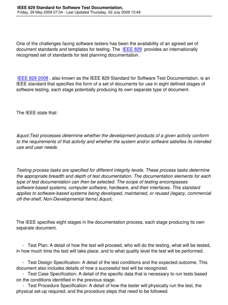 414 Ieee 829 Standard For Software Test Documentation | PDF | Software ...