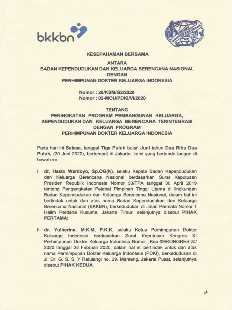 MOU BKKBN DGN PDKI | PDF