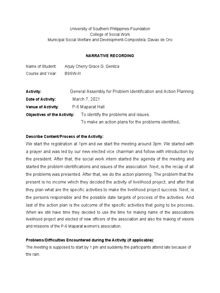 Narrative Recording 1 Genilza | PDF | Career & Growth