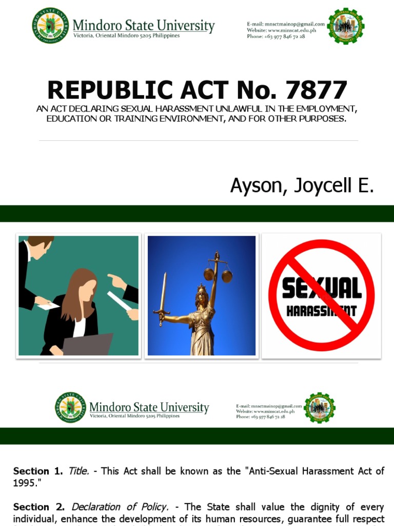 REPUBLIC ACT No. 7877 | PDF | Sexual Harassment | Employment