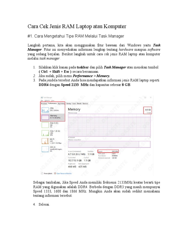 Cara Cek Jenis RAM Laptop Atau Komputer | PDF