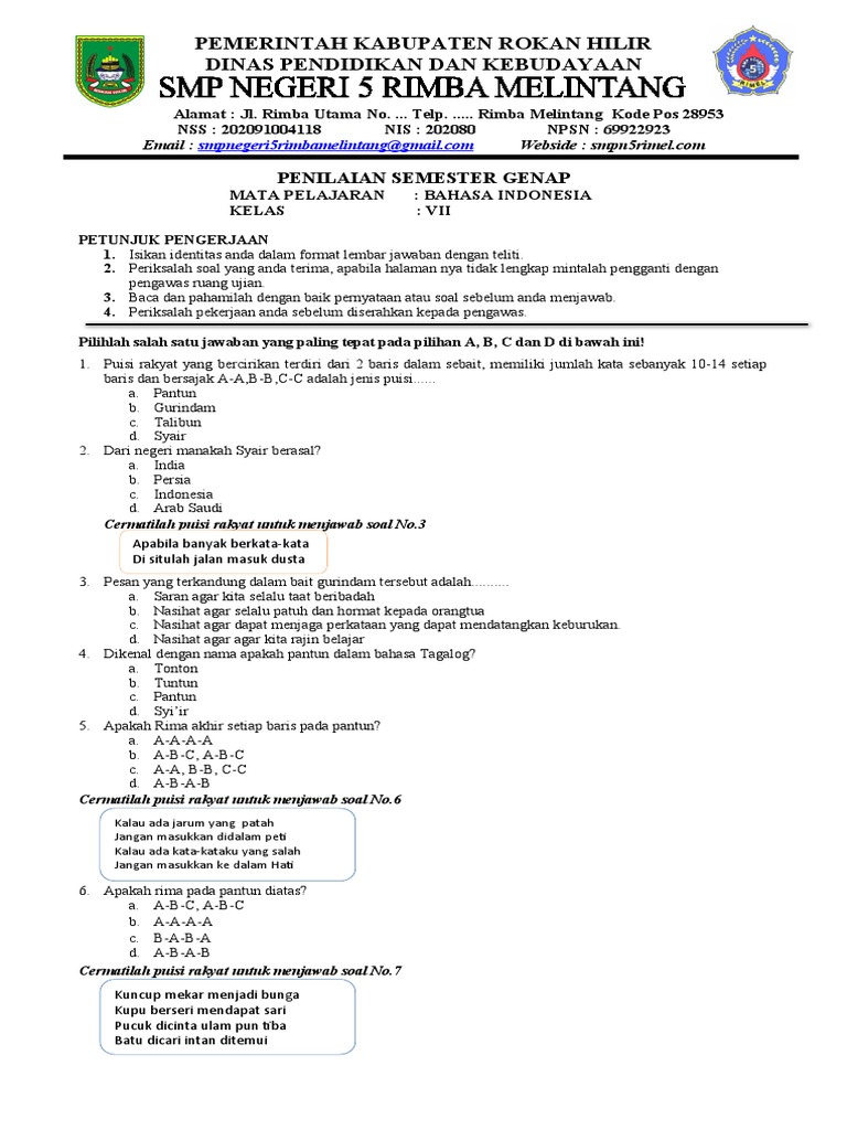 PTS Genap 25 Soal Kelas 7 B.indo | PDF