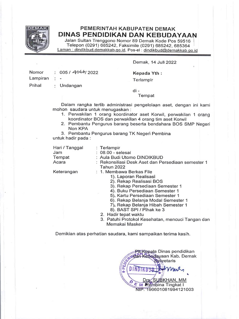 Undangan Rekon Desk Aset | PDF