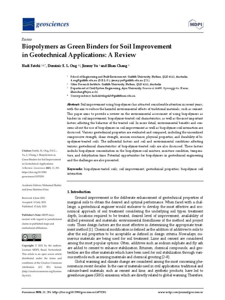 Biopolymers As Green Binders For Soil Improvement | PDF | Biopolymer | Soil