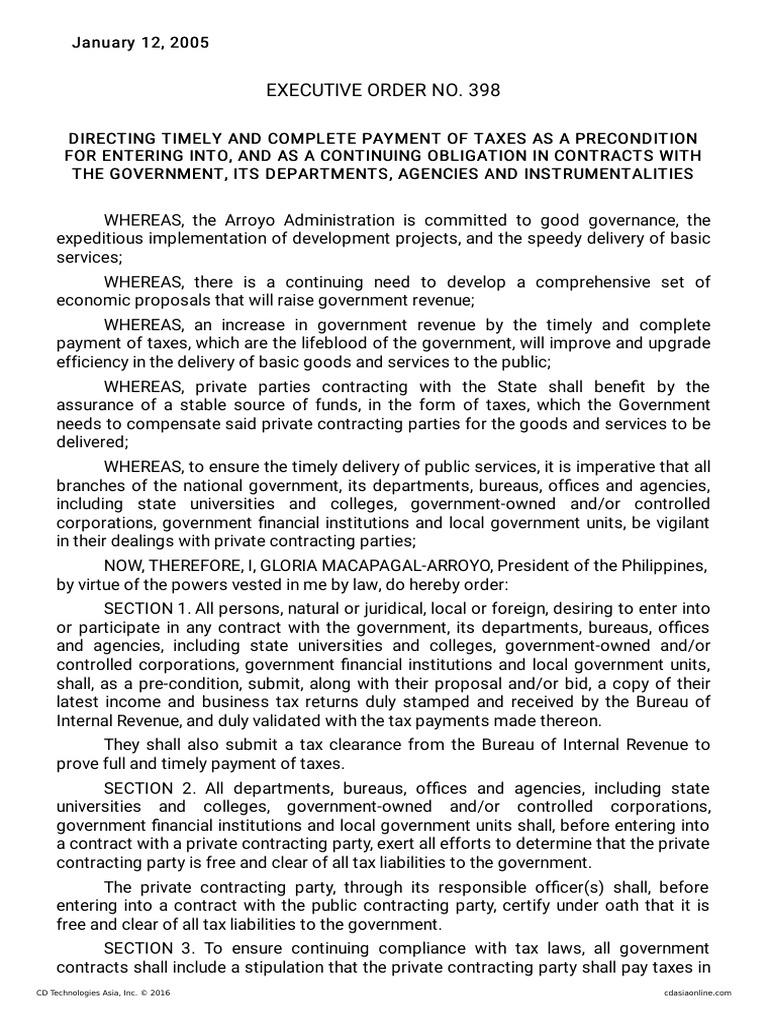 Executive Order No. 398: Dteiac | PDF | Taxes | Internal Revenue Service