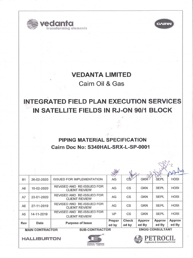 S340hal SRX L SP 0001 - b1 Piping Material Specification | PDF | Pipe ...