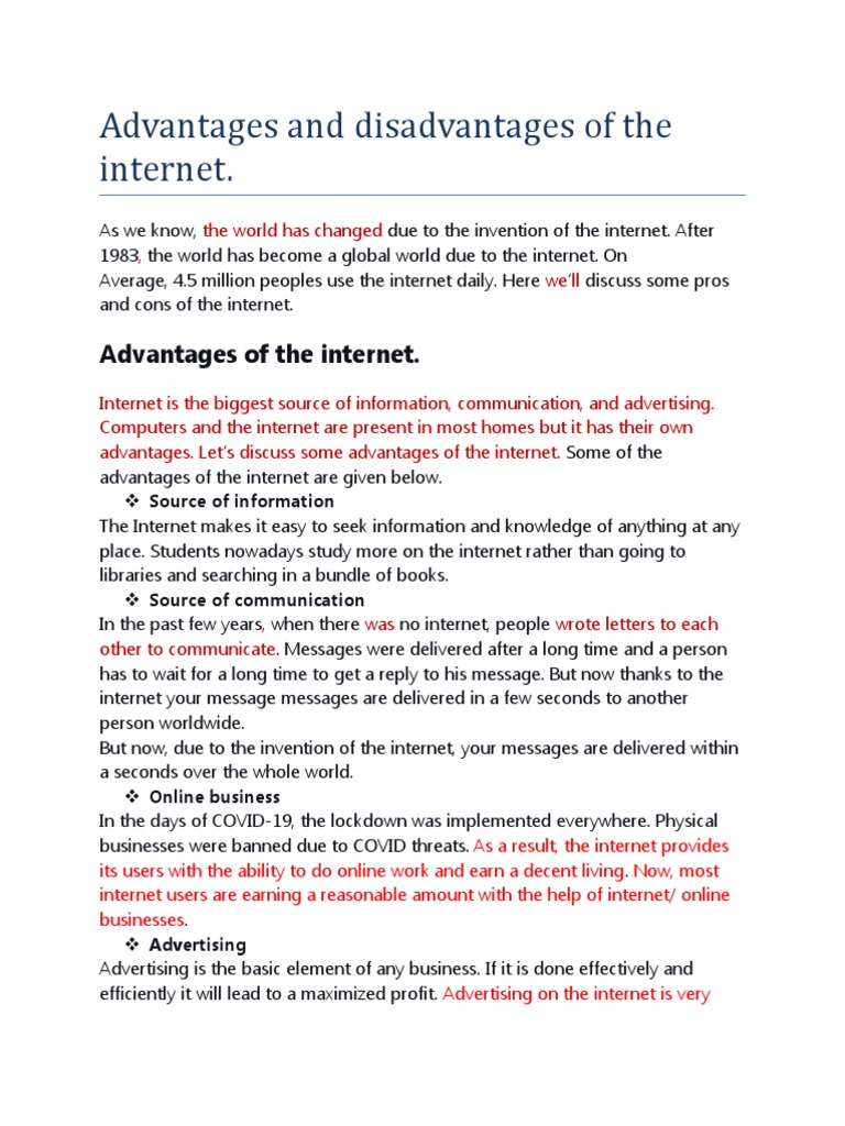Advantages and Disadvantages of Internet | PDF | Internet | Advertising