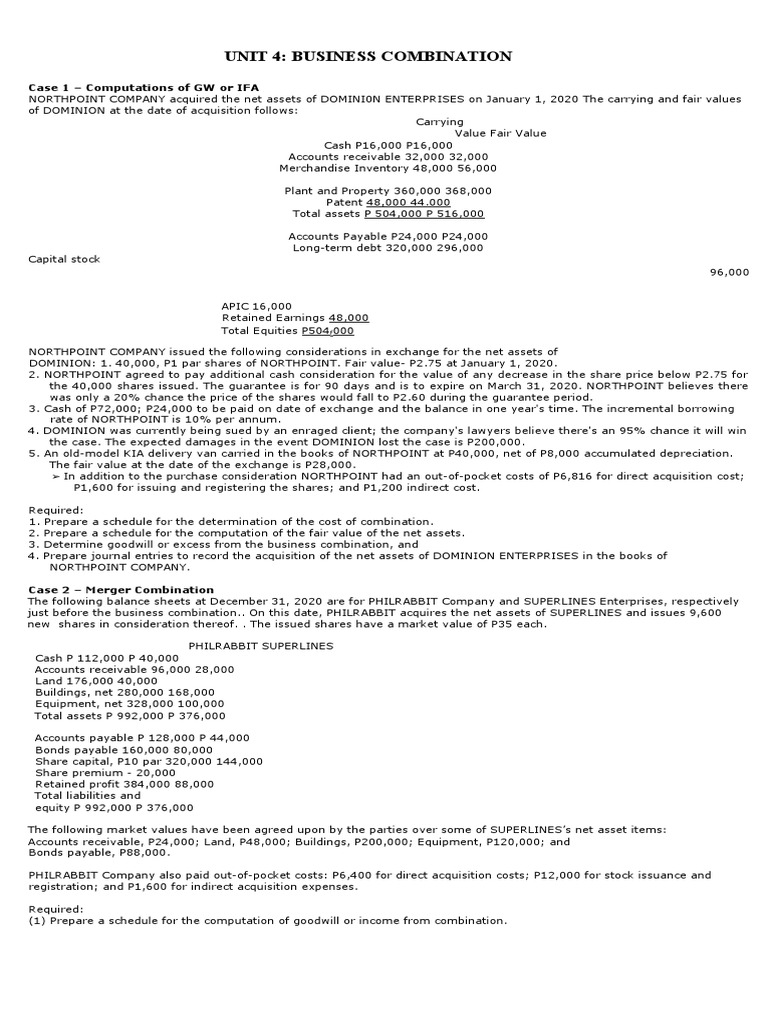 Unit 4 - Business Combination | PDF | Goodwill (Accounting) | Equity ...