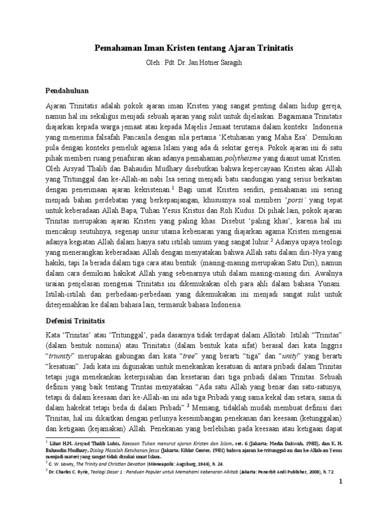Memahami Trinitas dalam Kristen | PDF
