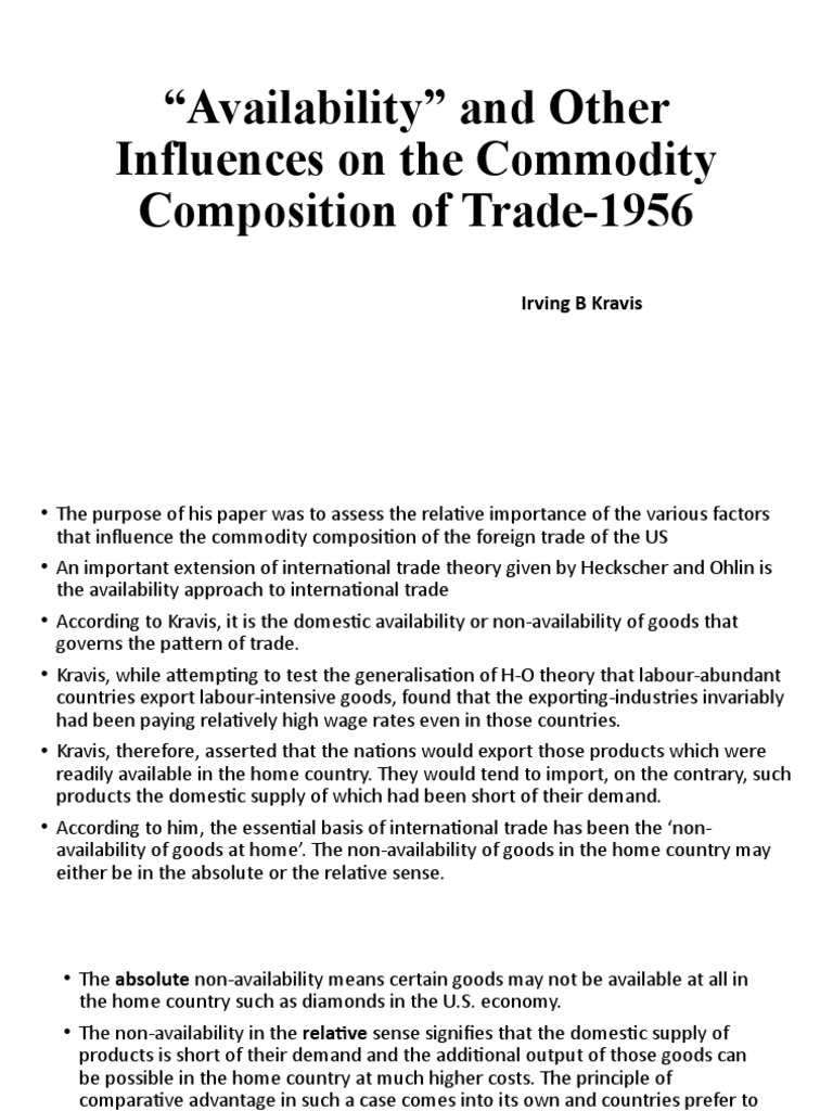 Irving B Kravis-Availability Theory | PDF | Agriculture | Trade