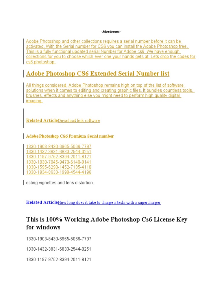 Adobe Photoshop CS6 Extended Serial Number List | PDF | Adobe Photoshop ...