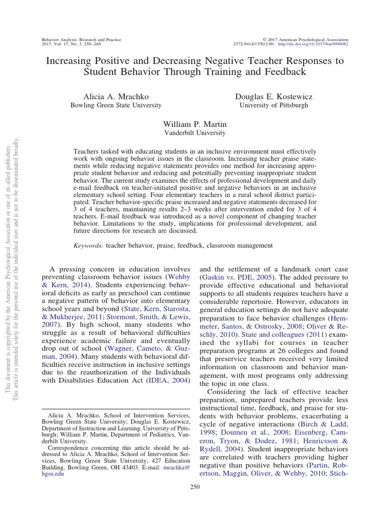 Positive and Negative Teacher Responses | PDF | Teachers | Classroom ...