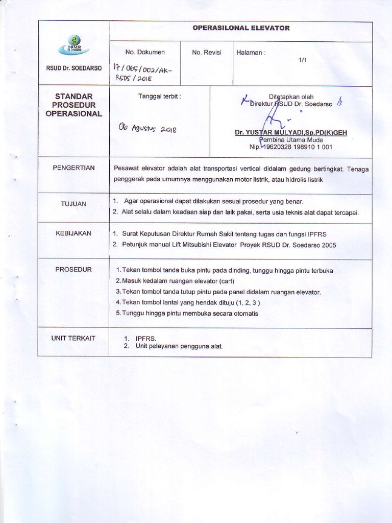 Sop 2. Operasional Elevator | PDF