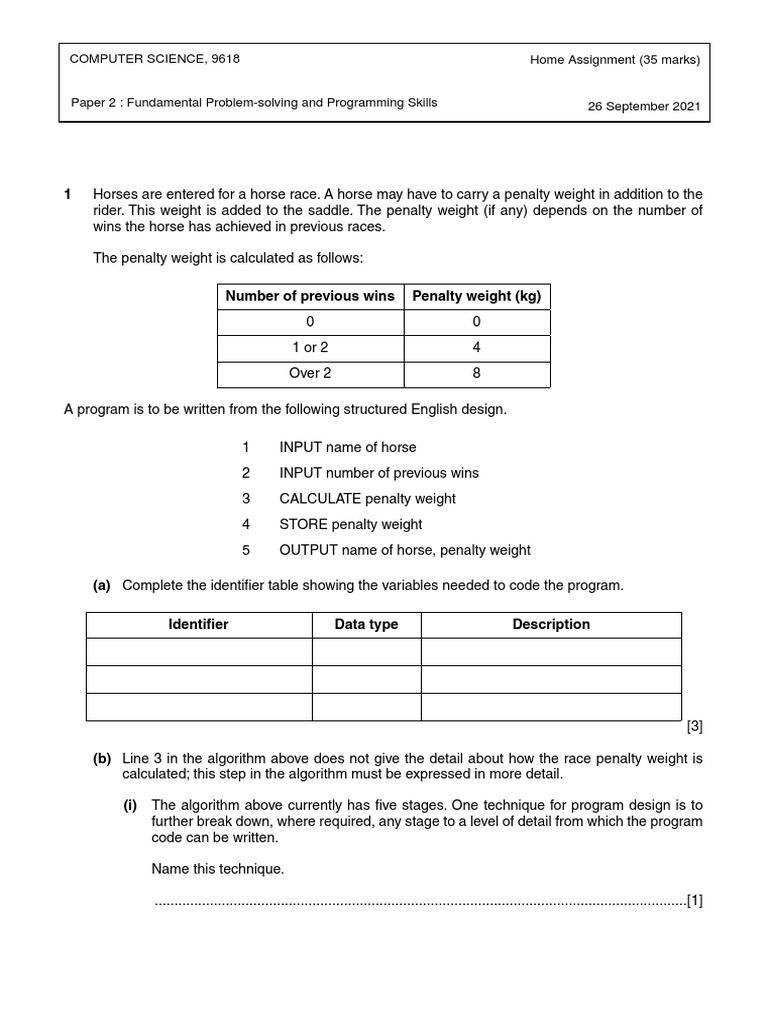 Computer Science, 9618 Home Assignment (35 Marks) | PDF | Algorithms | Computer Programming