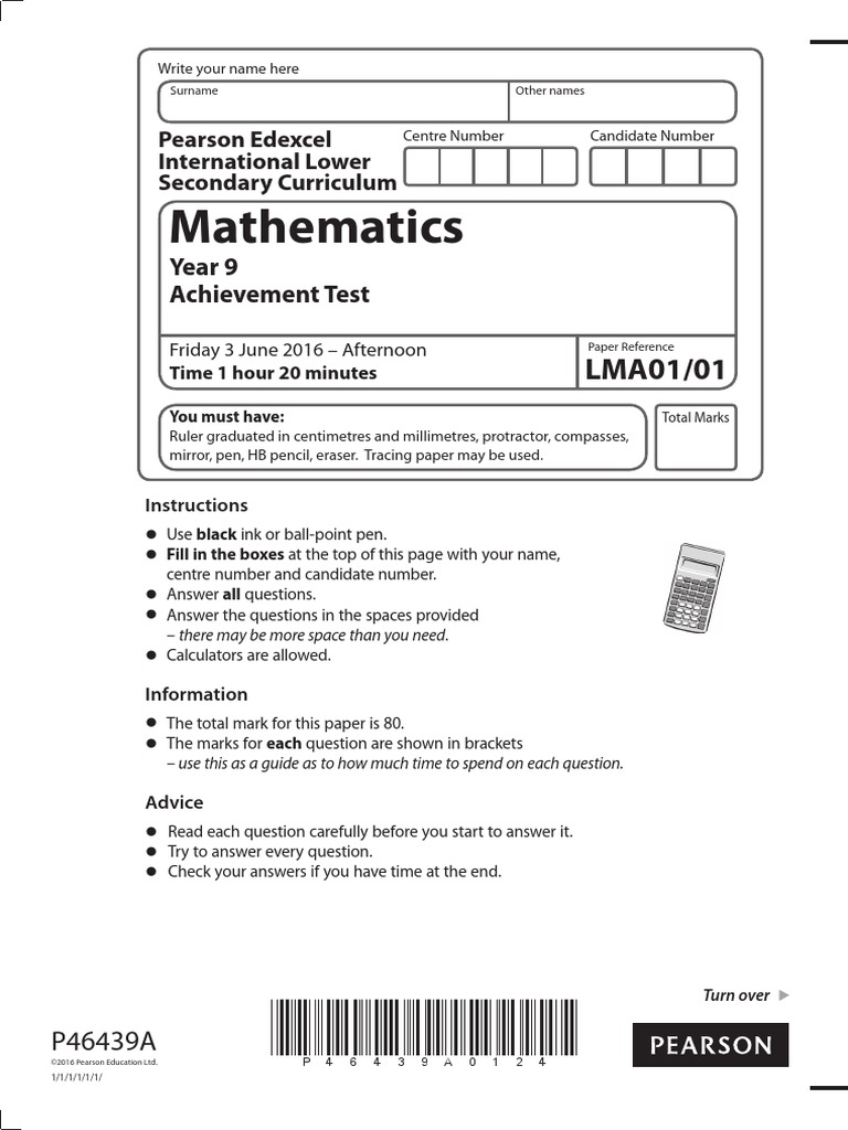 Mathematics: Year 9 Achievement Test | PDF | Area | Mathematics