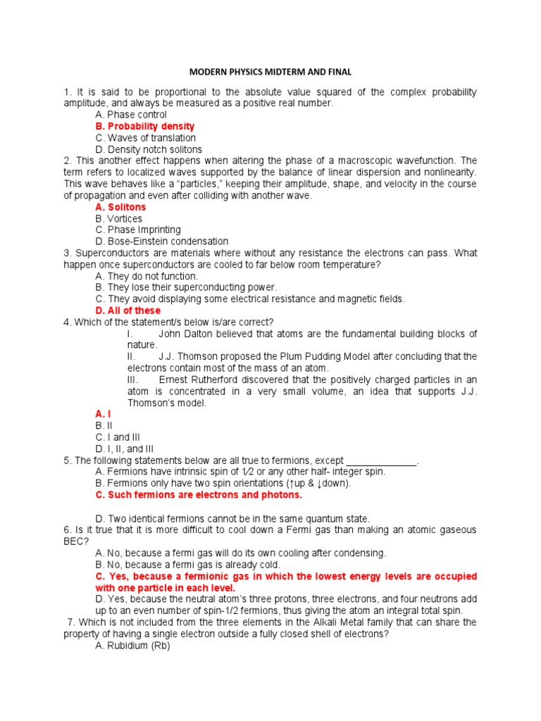 B. Probability Density: Modern Physics Midterm and Final | PDF ...