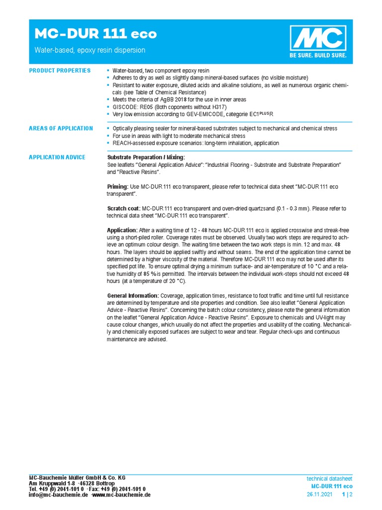MC-DUR 111 Eco: Water-Based, Epoxy Resin Dispersion | PDF | Humidity ...