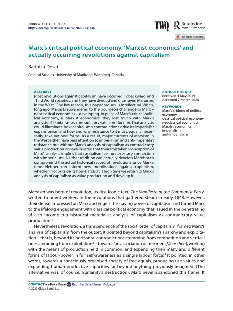 Marx's Critical Political Economy, 'Marxist Economics' and Actually ...