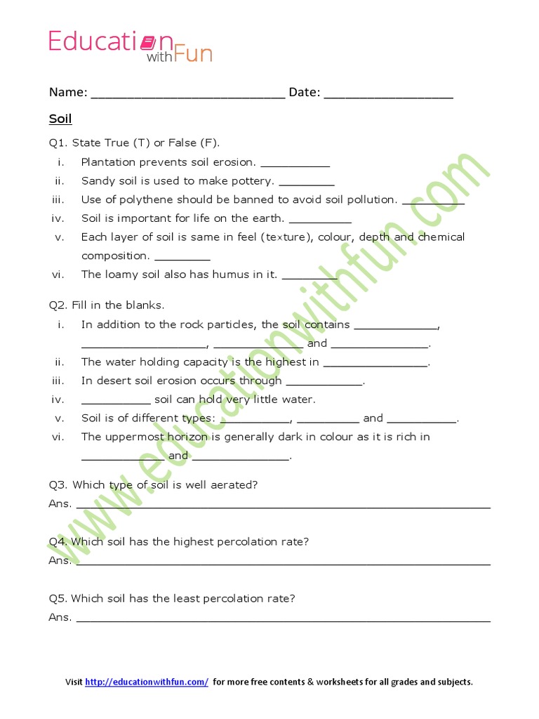 Soil Worksheet 1 | PDF | Soil | Loam