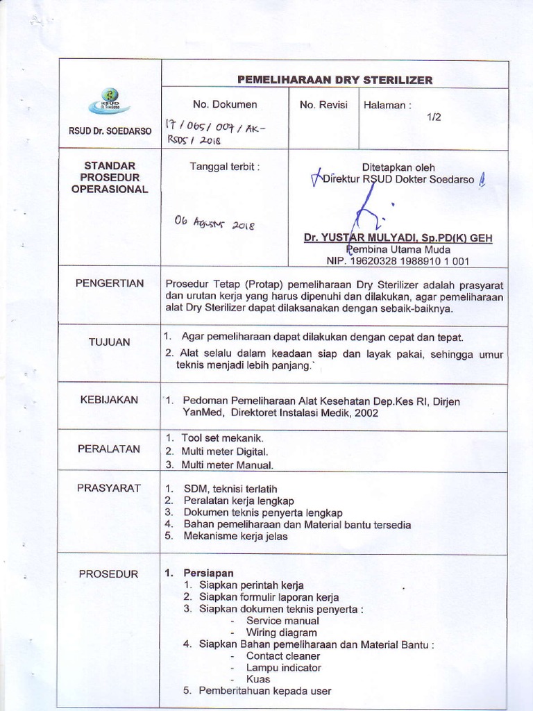 Sop 2. Pemeliharaan Dry Sterilizer | PDF