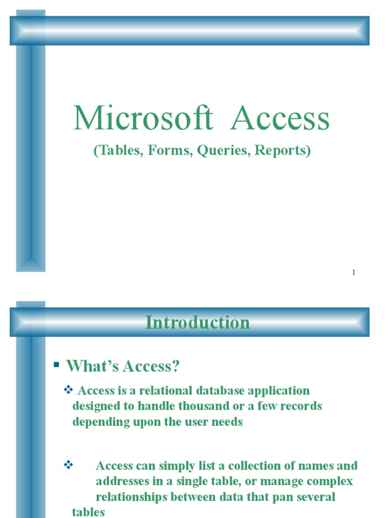 Lecture 5 MS-Access Tables Forms Queries Reports | PDF | Databases | Table (Database)