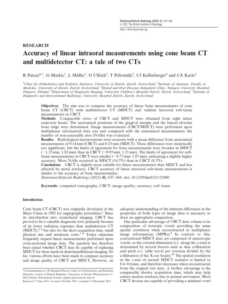 Accuracy Of Linear Intraoral Measurements Using Cone Beam Ct And