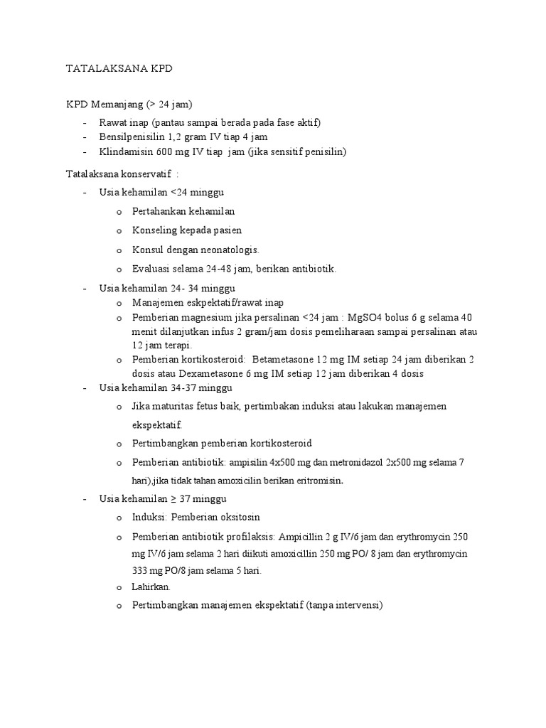 Tatalaksana Klinis Pasien Dengan KPD Berdasarkan Usia Kehamilan | PDF