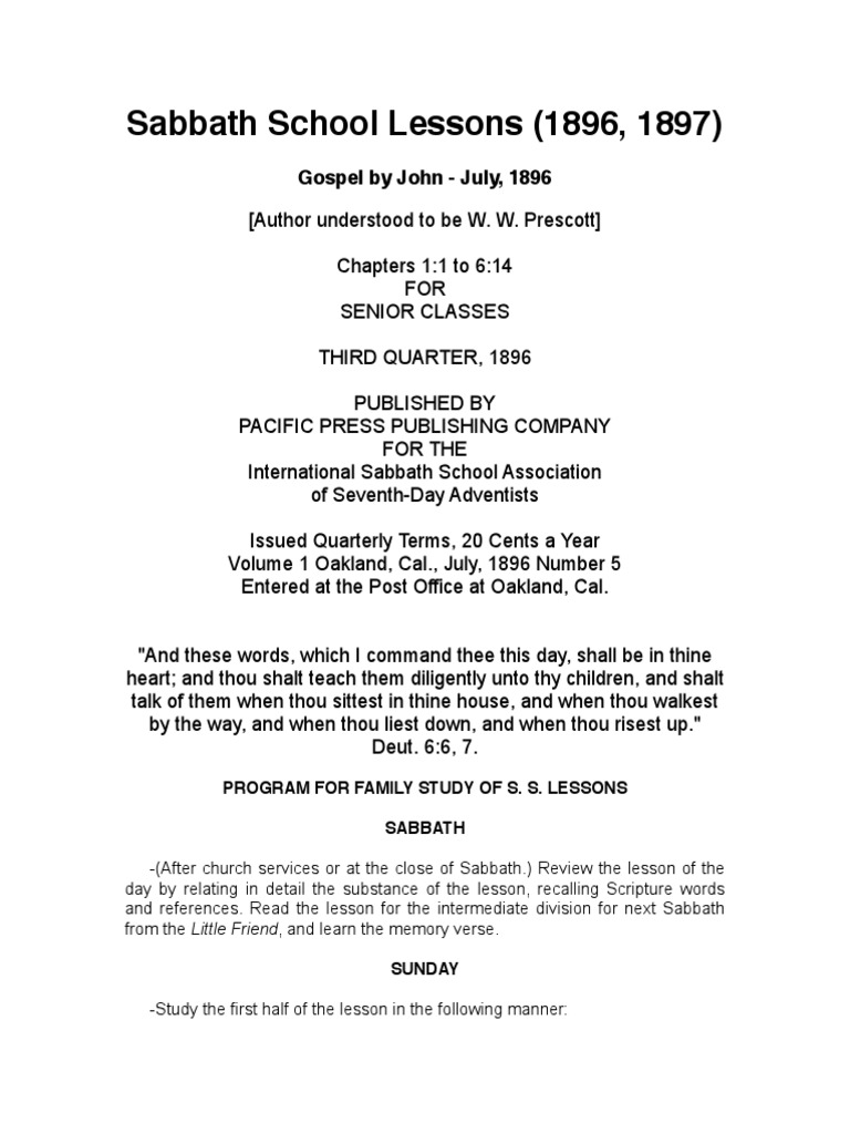 1896 Sabbath School Lessons: Gospel of John | PDF | Jesus | John The ...