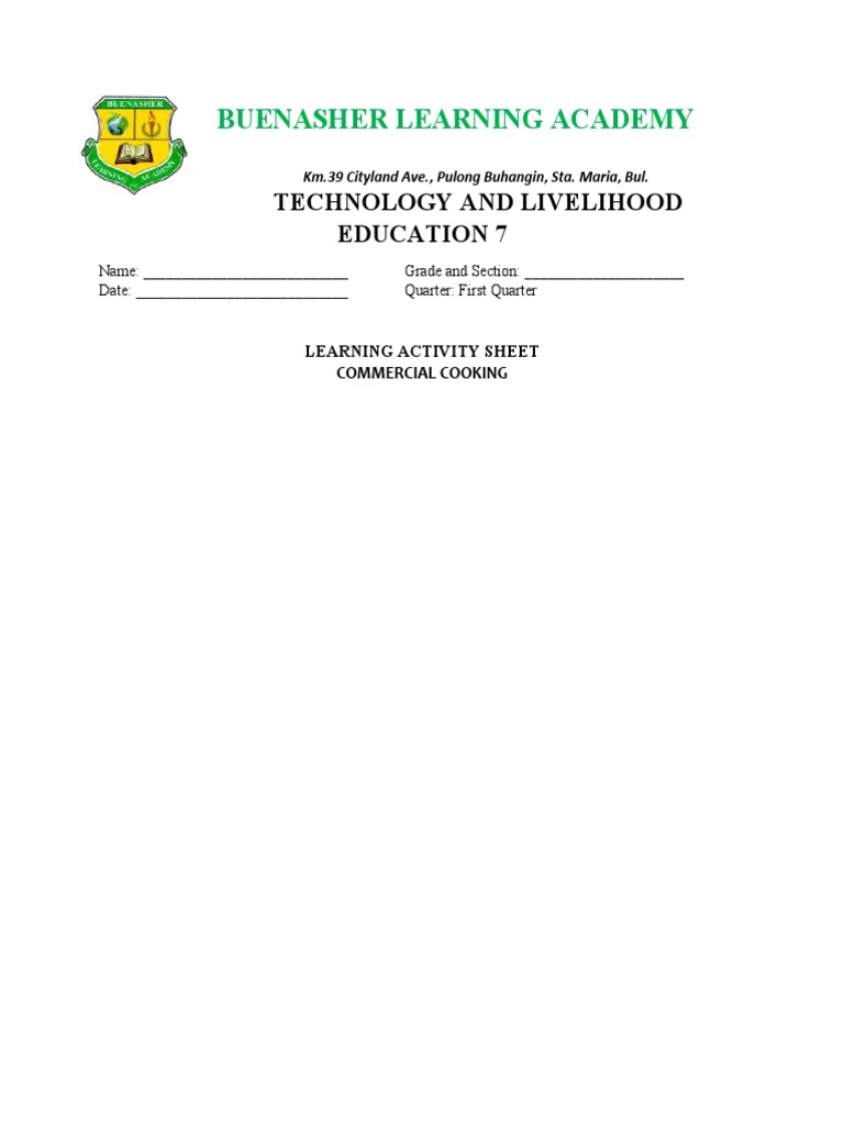Buenasher Learning Academy Inc.: Technology and Livelihood Education 7 ...