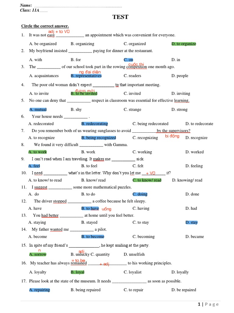 English Grammar Test Questions | PDF