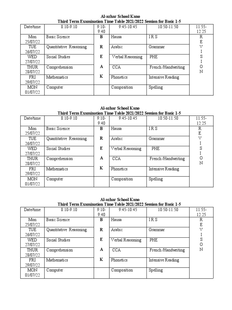 Third Term Examination Time Table | PDF | Cognition | Science