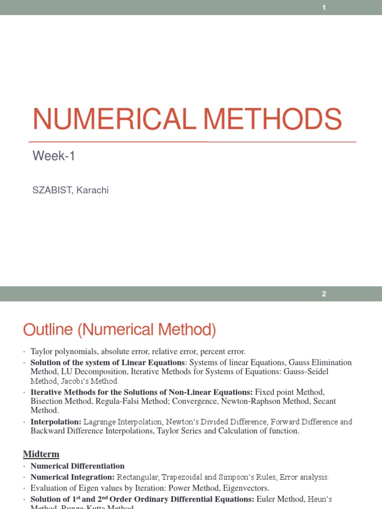 Numerical Methods: Week-1 | PDF | Numerical Analysis | Equations