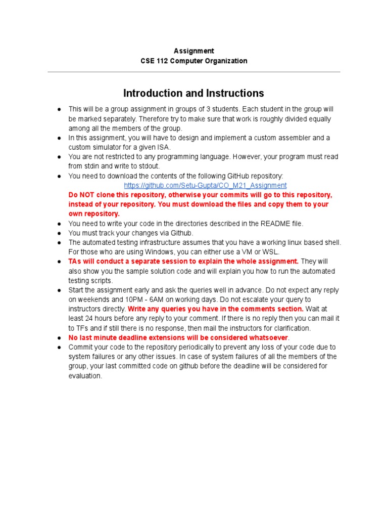 Introduction and Instructions: Assignment CSE 112 Computer Organization ...