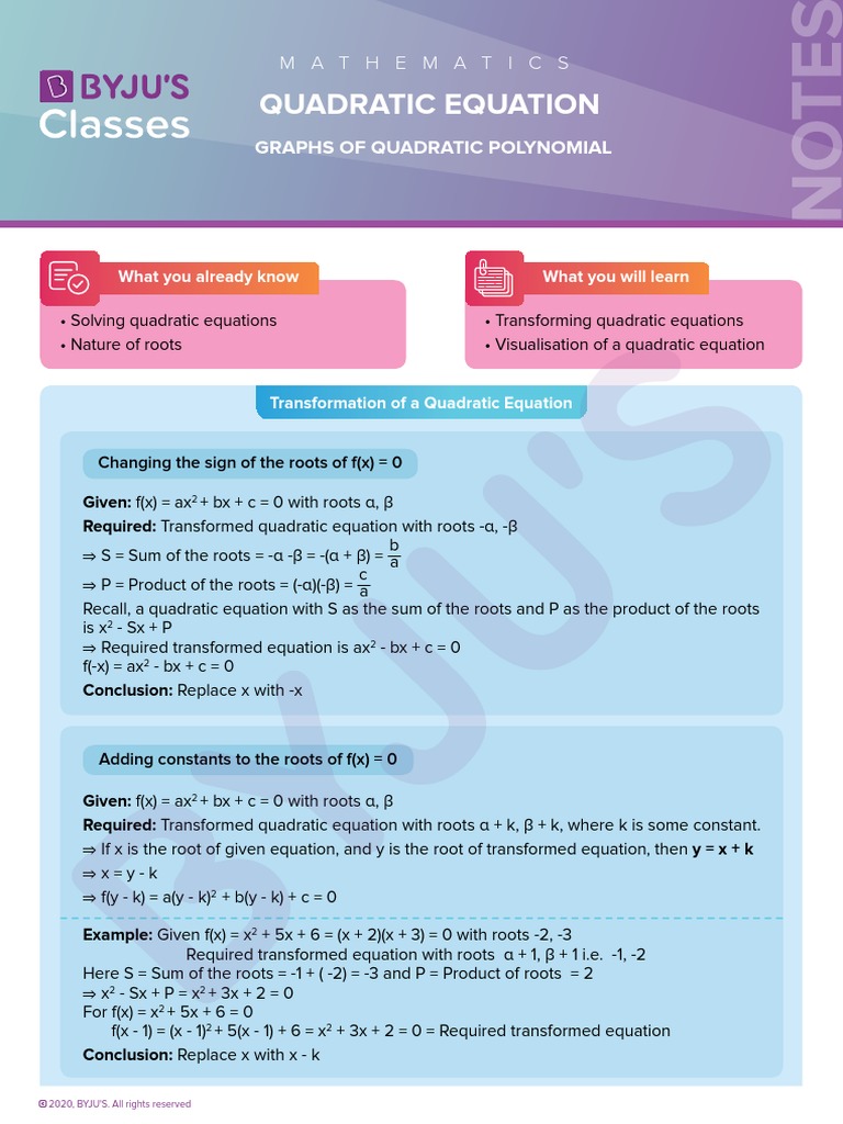 Quadratic Equation: Graphs of Quadratic Polynomial | PDF | Quadratic ...