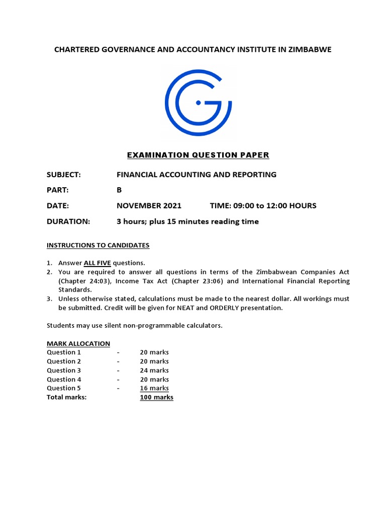 Financial Accounting - Reporting November 2021 Question Paper | PDF ...